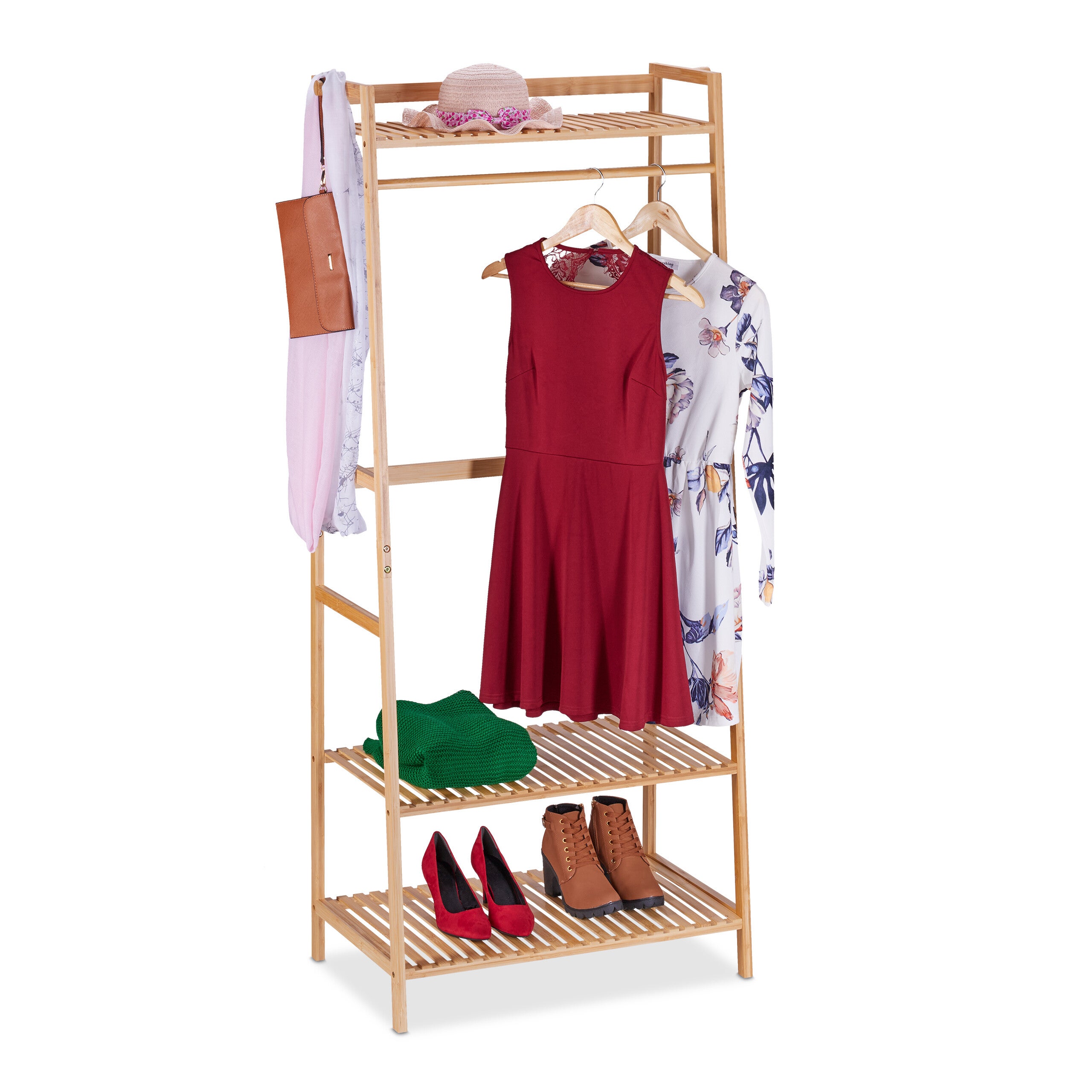 Relaxdays Portant à vêtements, bambou, HxLxP : 164x78x42 cm, support ...