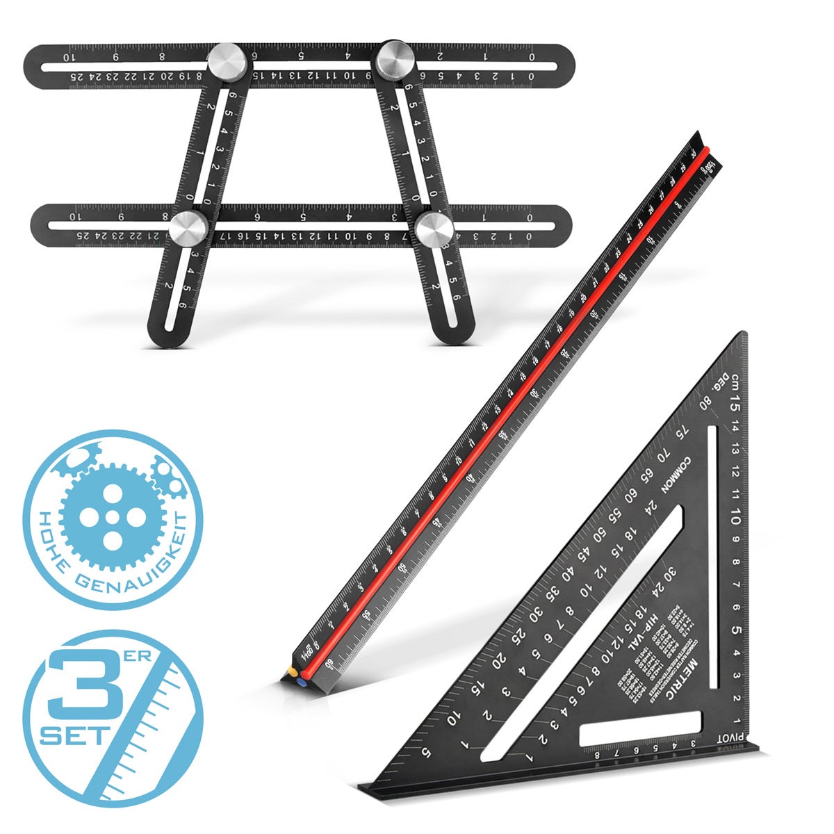 STAHLWERK Kit de règles avec règle de mesure multi-angles, règle ...