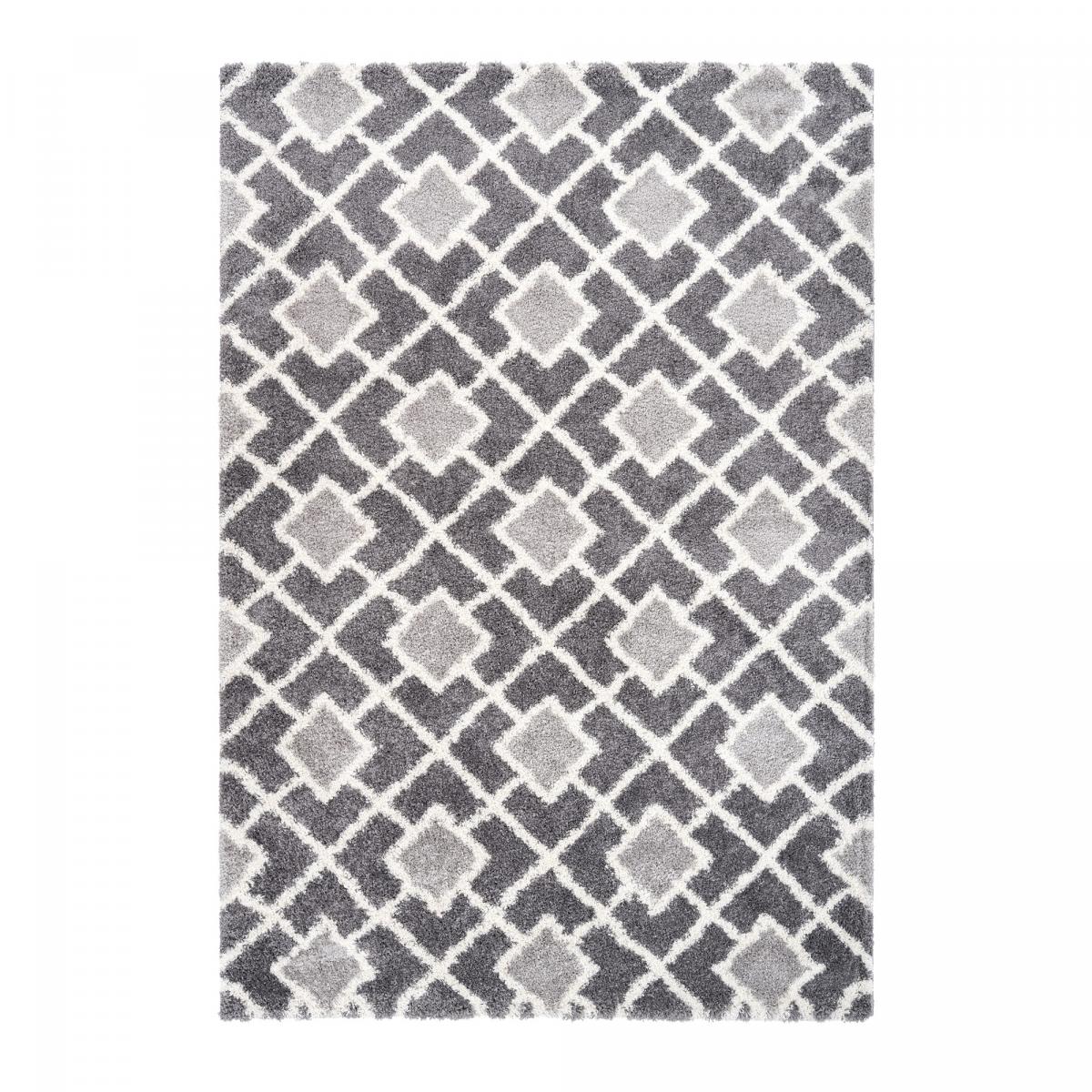 Tapis longs poils shaggy 80x150 rectangle tissé gris et blanc motif scandinave | Leroy Merlin