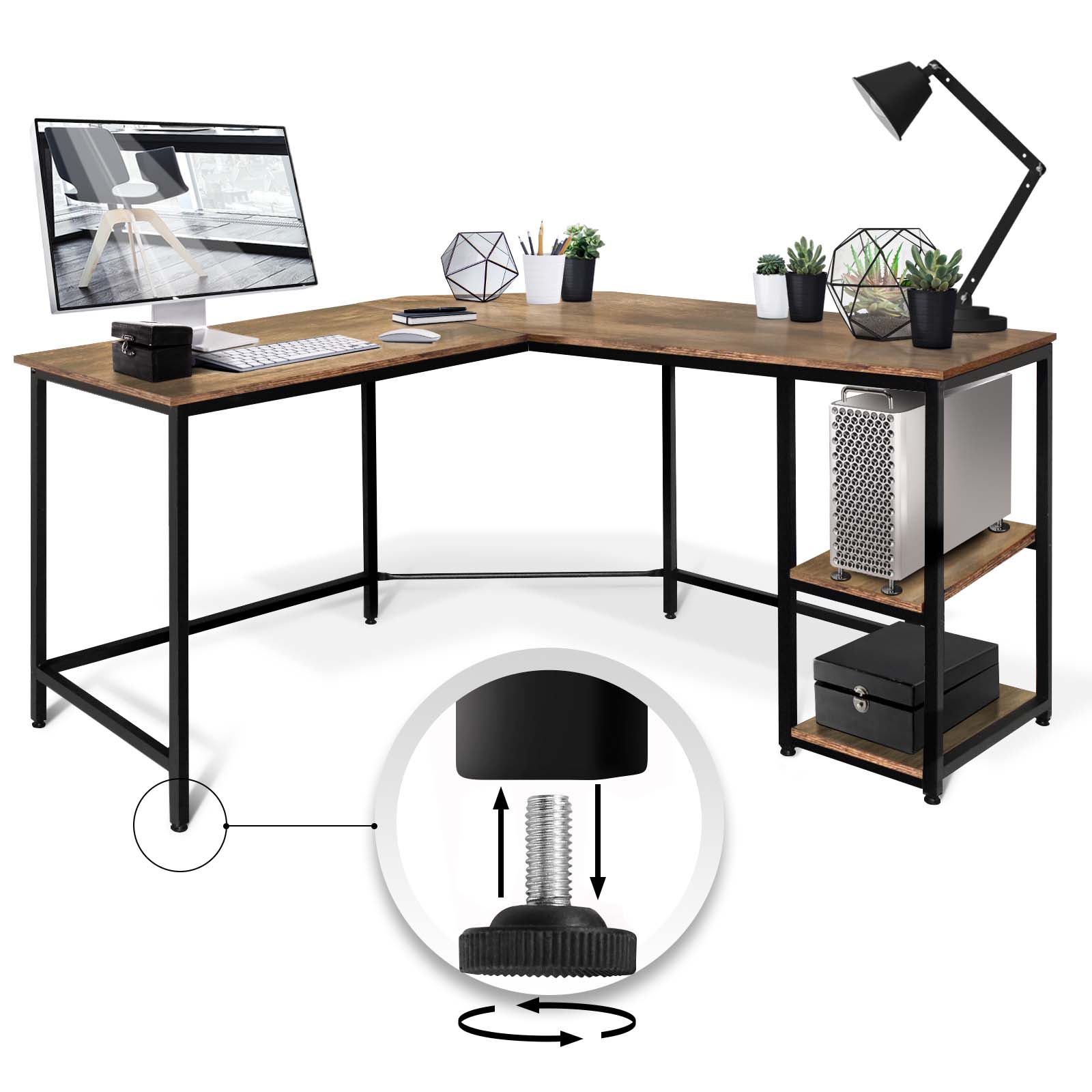 MIADOMODO® Table d'angle - Forme de L, avec Étagères, 138 x 138 x 76 cm ...