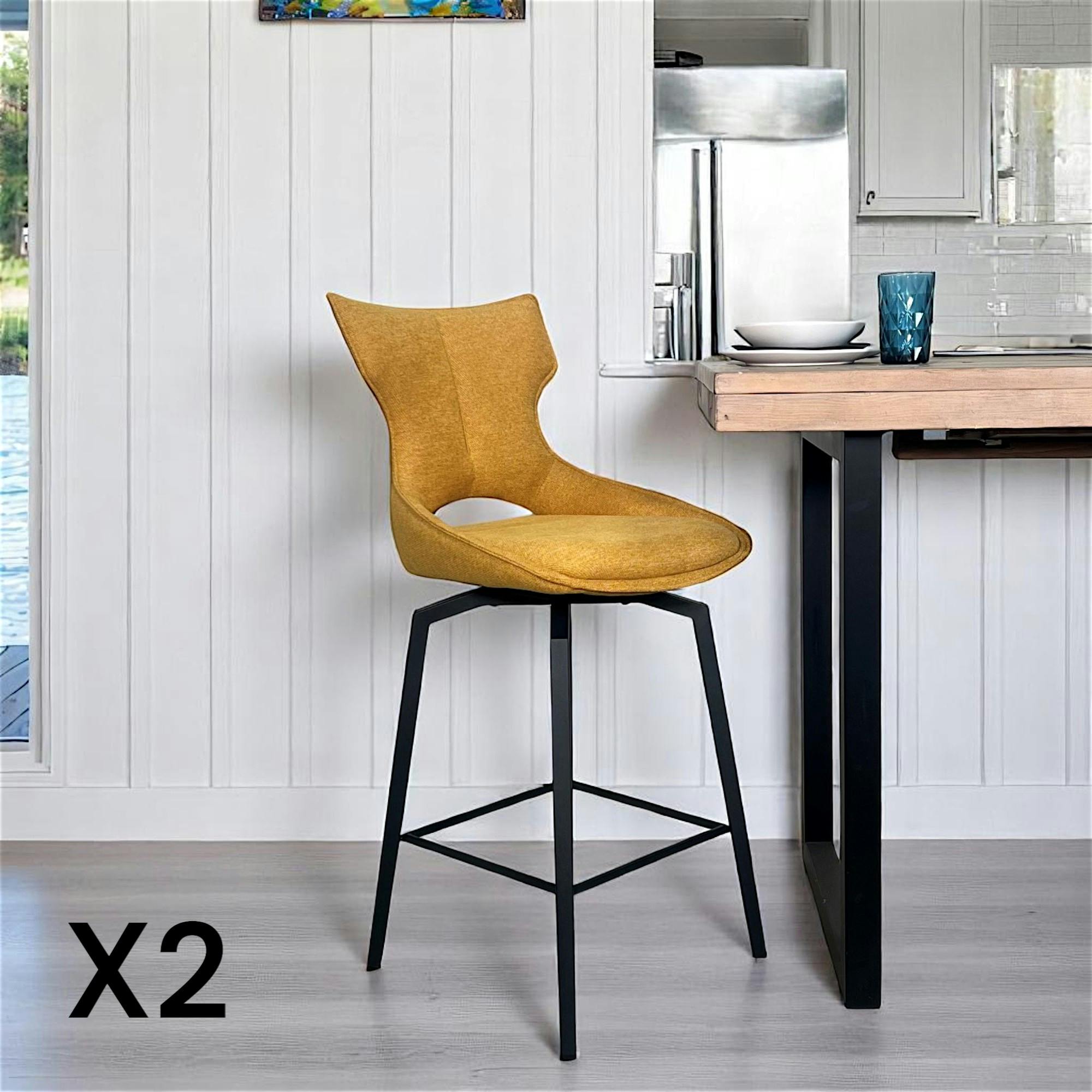 Chaise de bar pivotante tissu doré (lot de 2) LOMBARDIE | Leroy Merlin