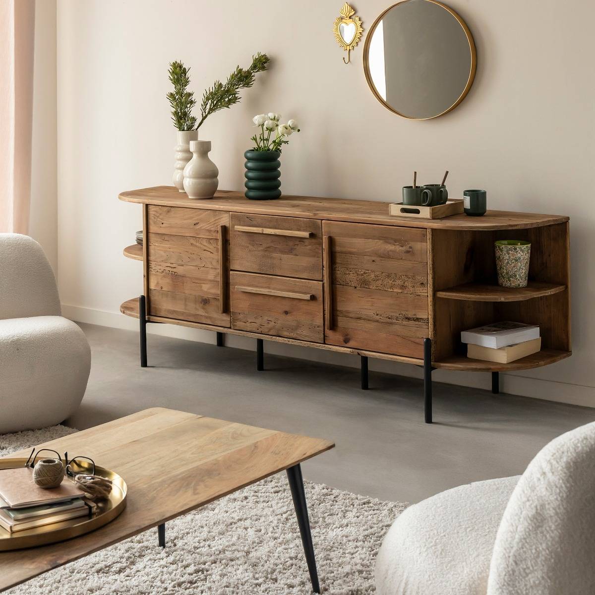 Meuble TV arrondi en bois recyclé Blaise | Leroy Merlin