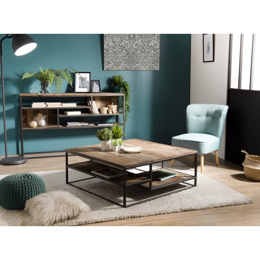 ALIDA - Table basse carrée avec tablettes 100x100cm Teck recyclé Acacia ...