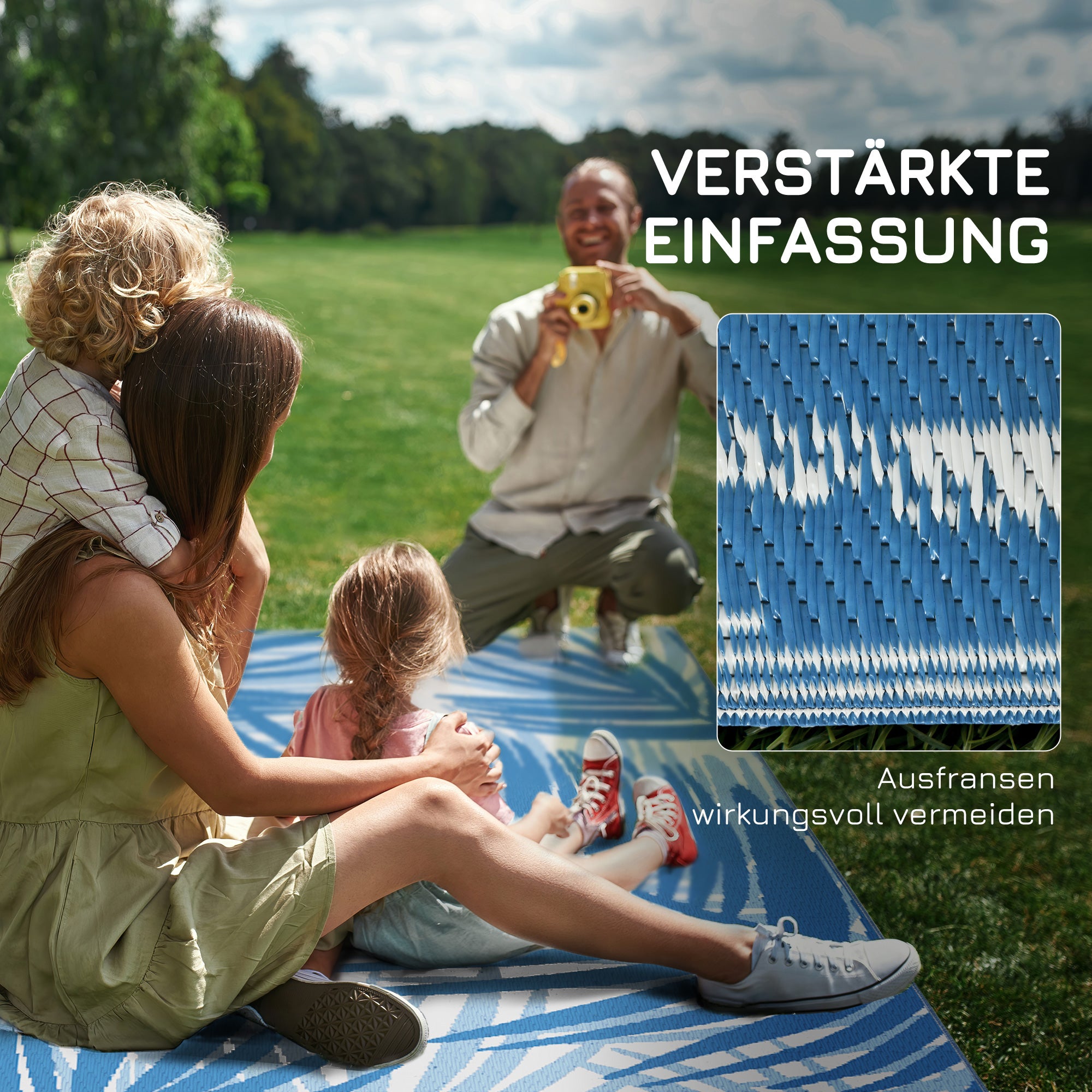 Tapis de camping double face bleu, idéal pour la pelouse, le salon et ...