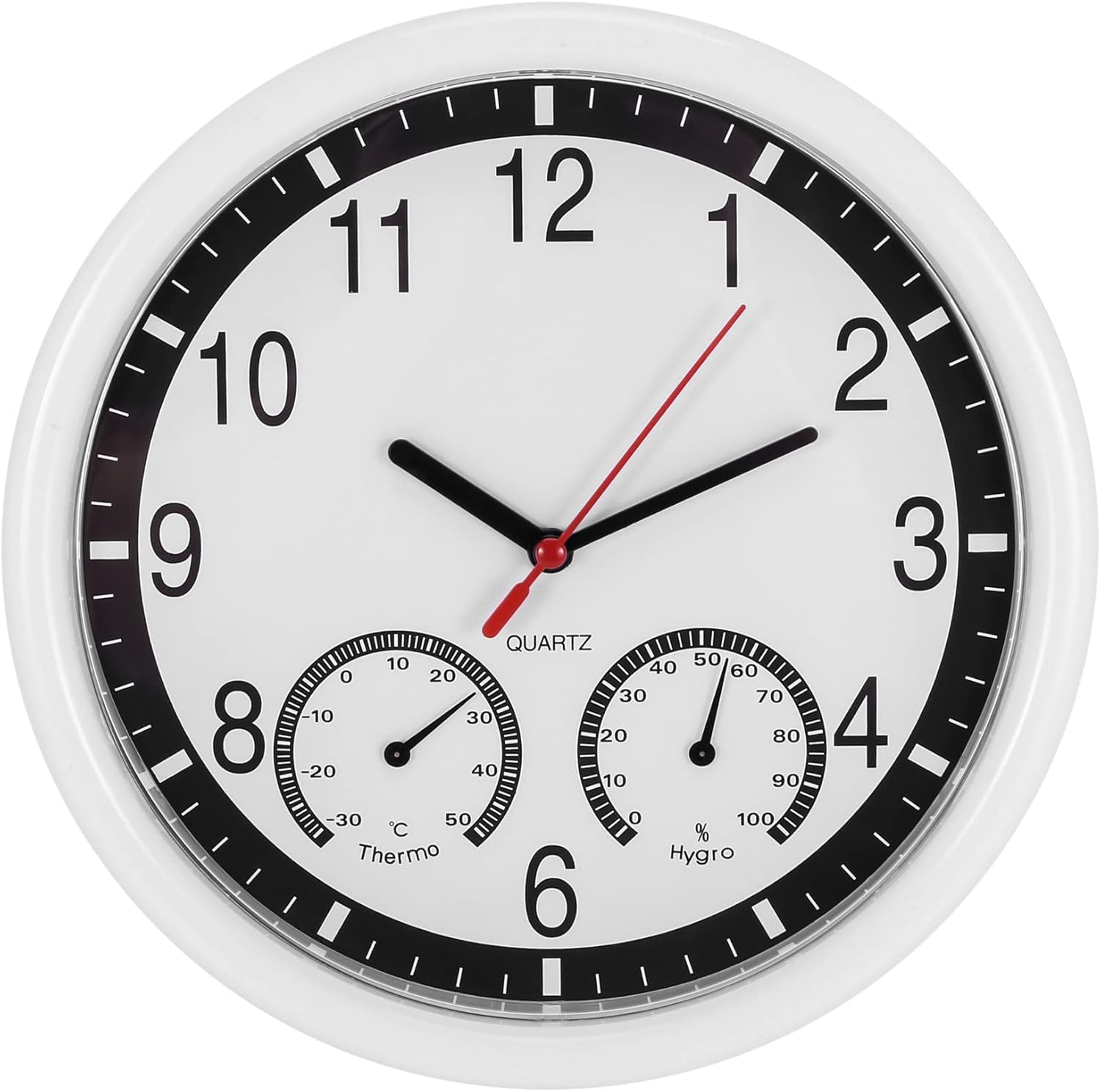Reloj de pared silencioso de cuarzo con termómetro e higrómetro, para ...