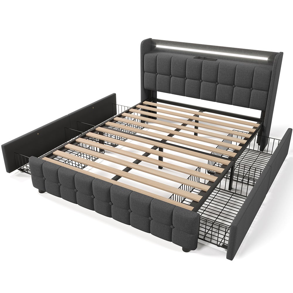 Lit double 140x200 cm Lit rembourré recharge USB Tête de lit et ...