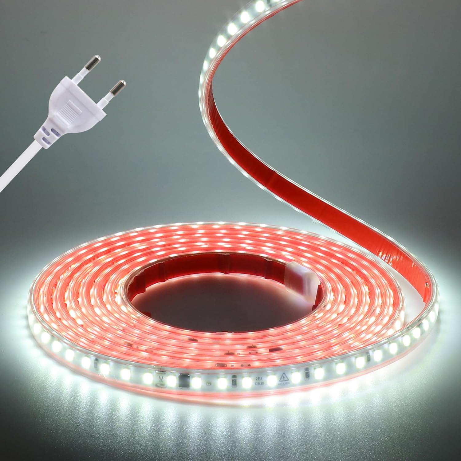 Bande LED 220 V,White 120 LED/m, étanche IP65, ruban adhésif ultra ...