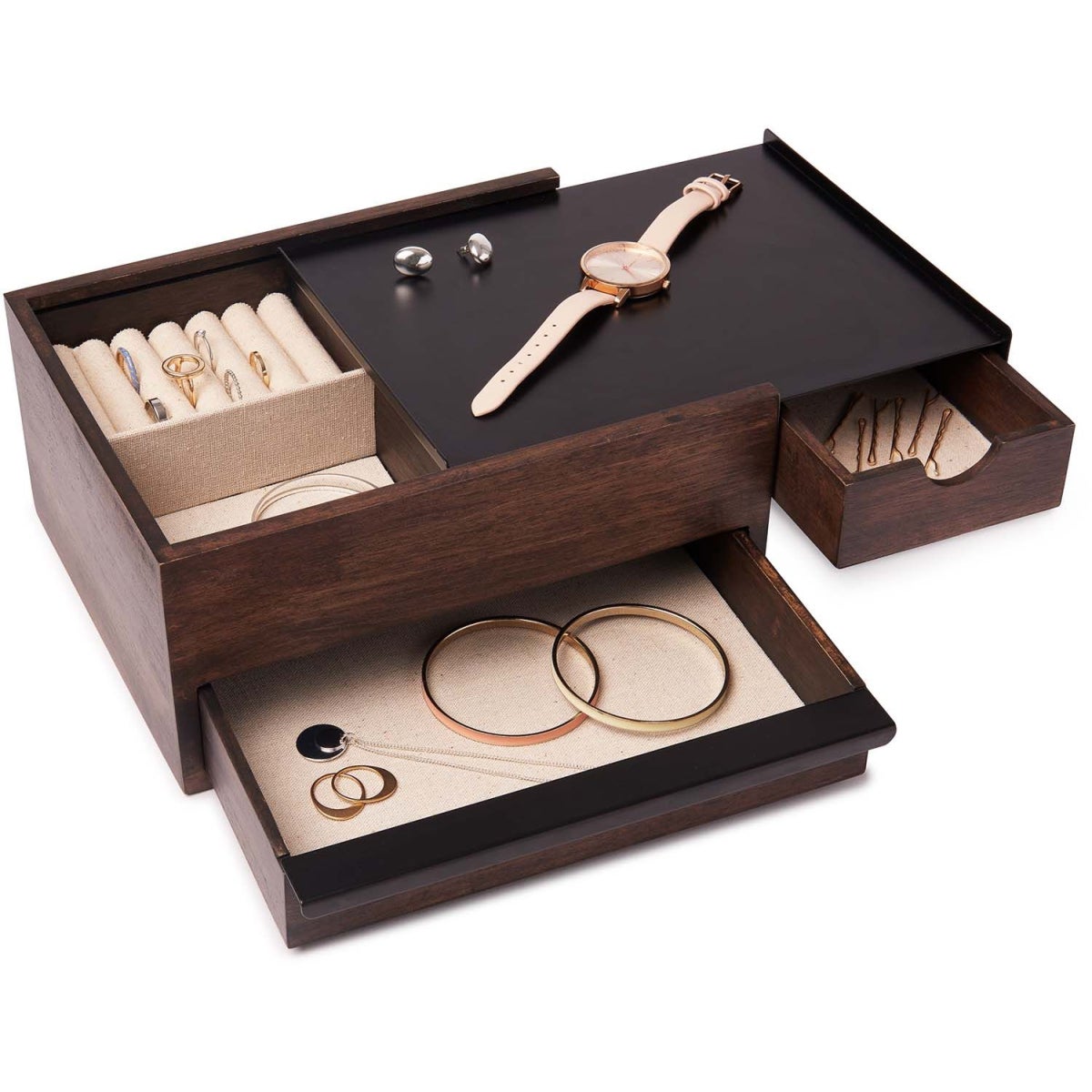 Boite à bijoux tiroir secret Stowit bois foncé Umbra | Leroy Merlin