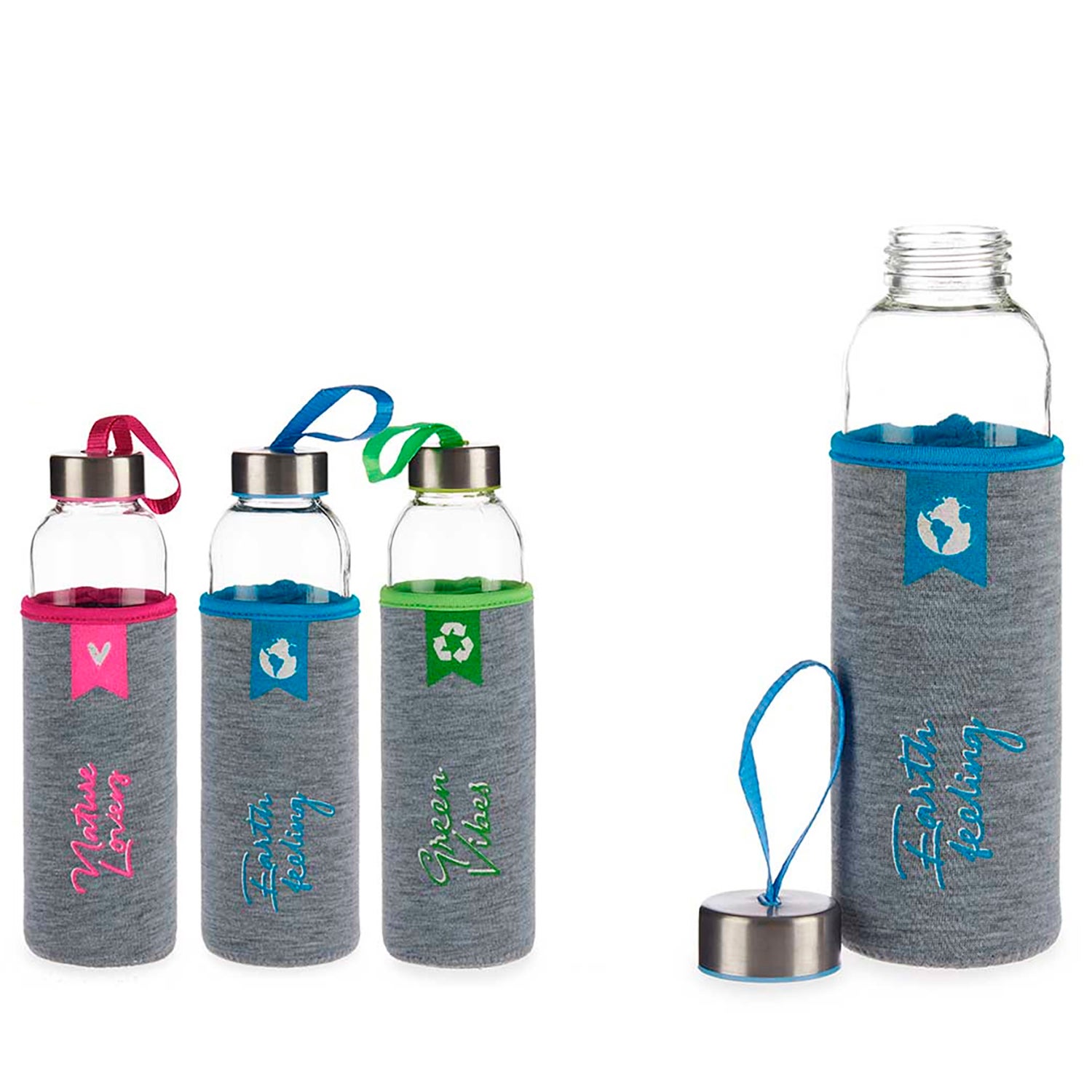 SET 3 BOTELLAS NEOPRENO CRISTAL COL ETIQUETAS MENSAJES 500 ML 6,5x6 ...