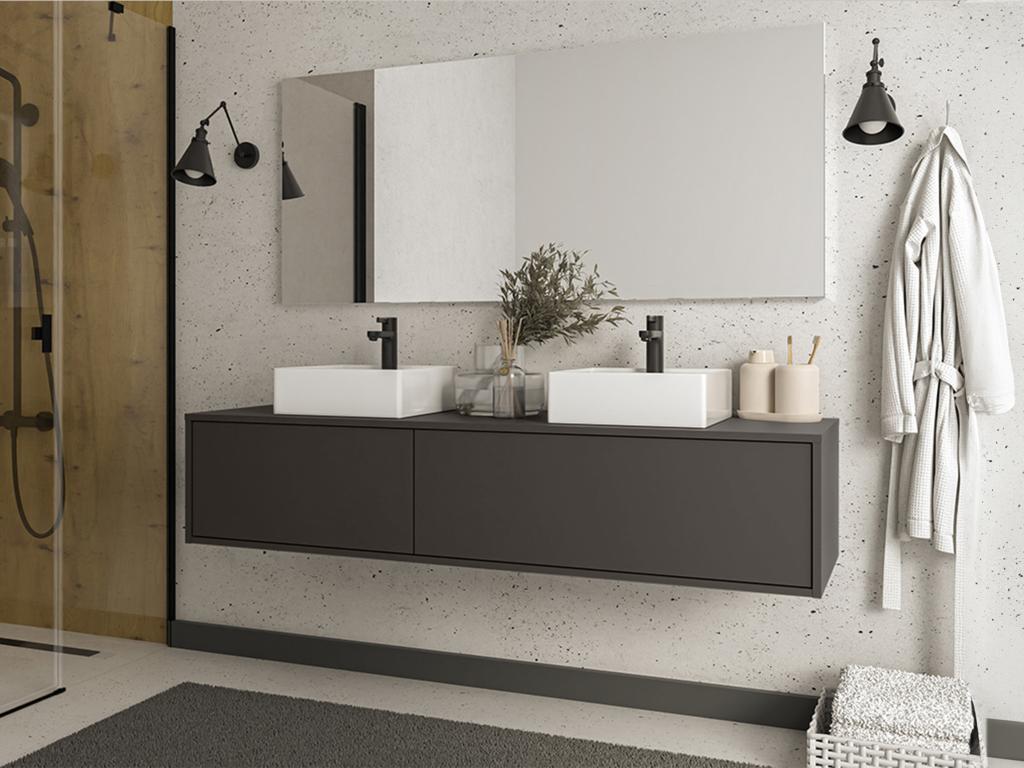Mueble de baño flotante bajo lavabo - Color gris antracita - L150 cm ...