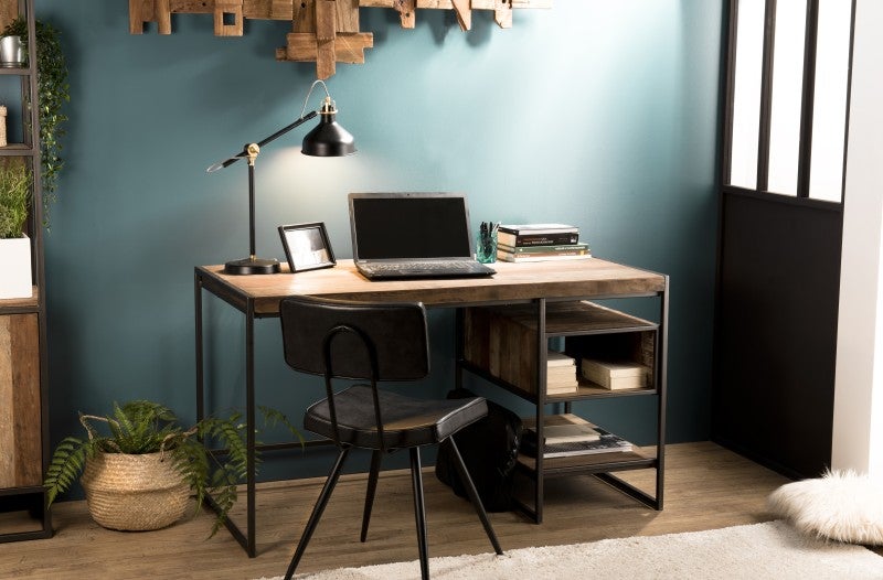 SIXTINE - Bureau 1 niche / 1 tablette en bois de Teck recyclé marron ...