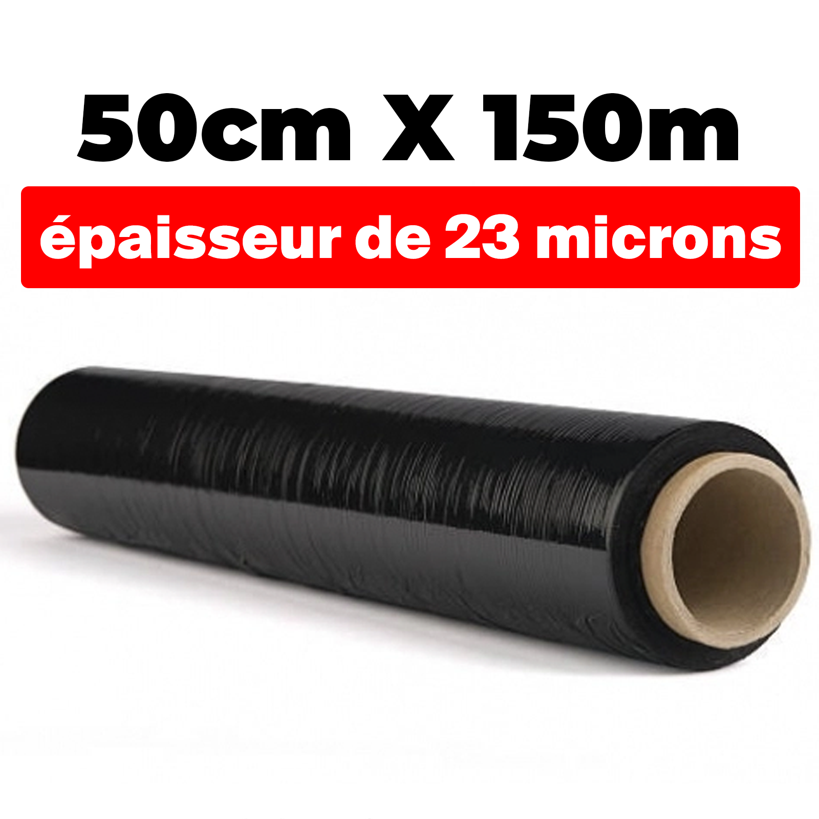 FILM ÉTIRABLE NOIR OPAQUE 50cmx150m et épaisseur de 23 microns µ ...