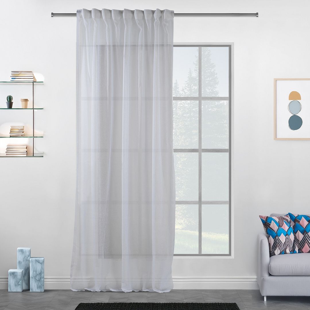 Cortina de tul extra larga y ancha con aspecto lino blanco 280X225 ...