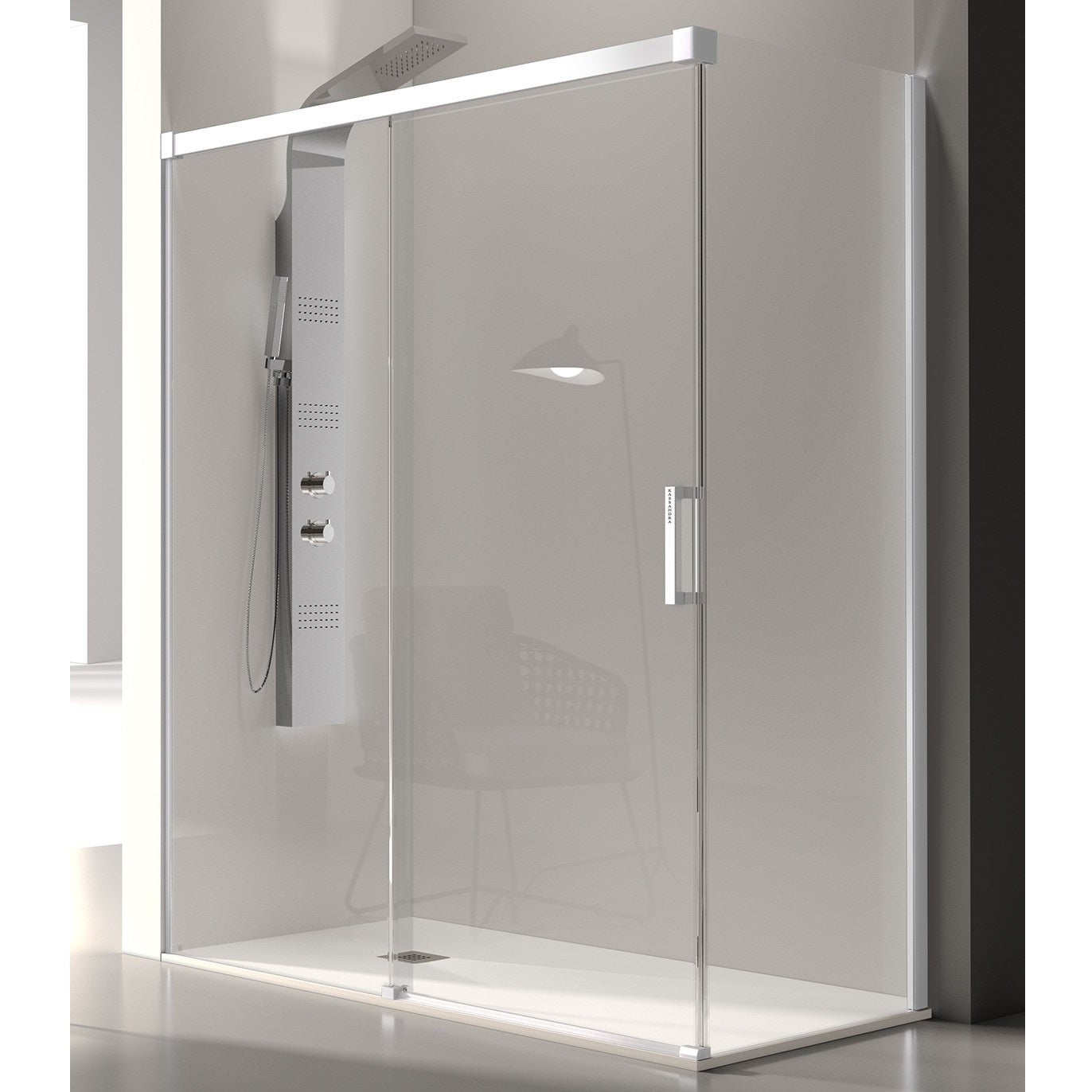 Paroi de douche fixe + Porte coulissante GLASÉ profil blanc 125 cm ...