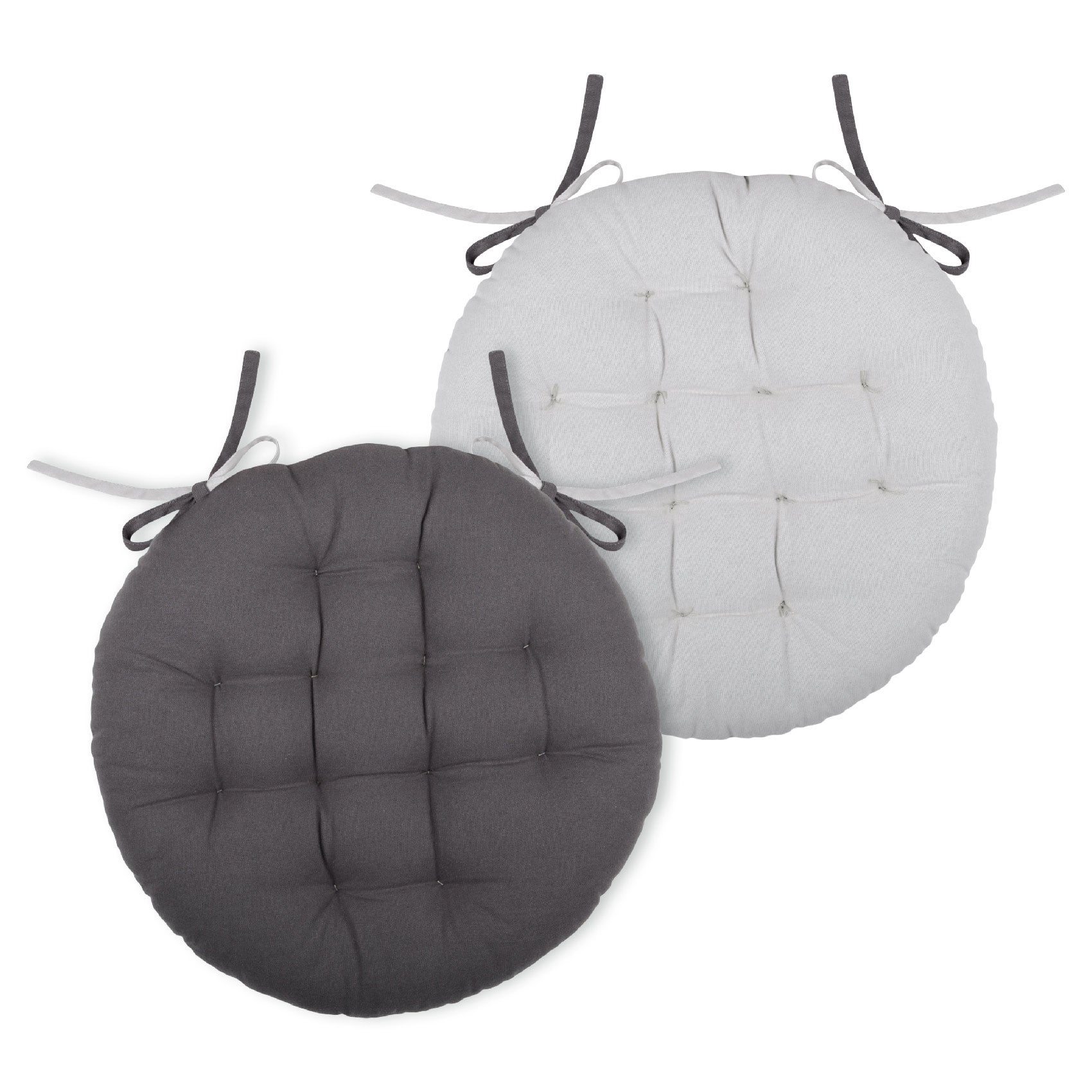 Galette de chaise ronde et bicolore - Gris Perle - Ø 38x38 cm - Coton ...