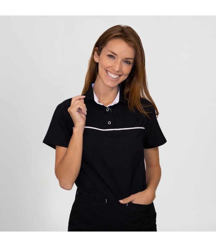 Polo de mujer con cuello camisero y mangas cortas, tejido MICROFIBRA ...
