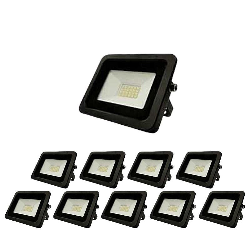 Foco LED de exterior 10W IP65 NEGRO - Pack de 10 / Blanco Frío 6000K ...