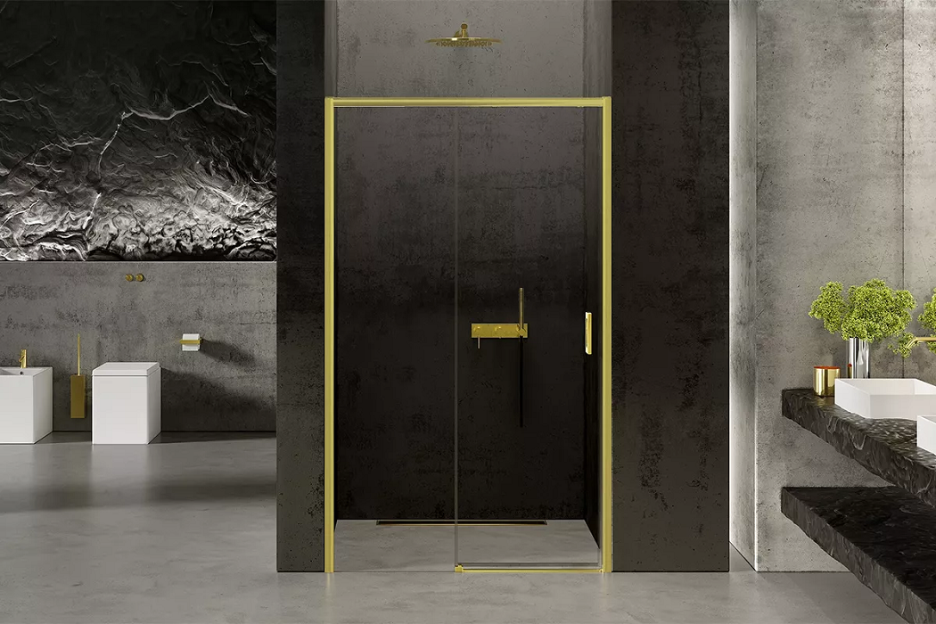 Porte de douche dorée 130 cm 2 volets coulissante gauche KAPRI GOLD ...