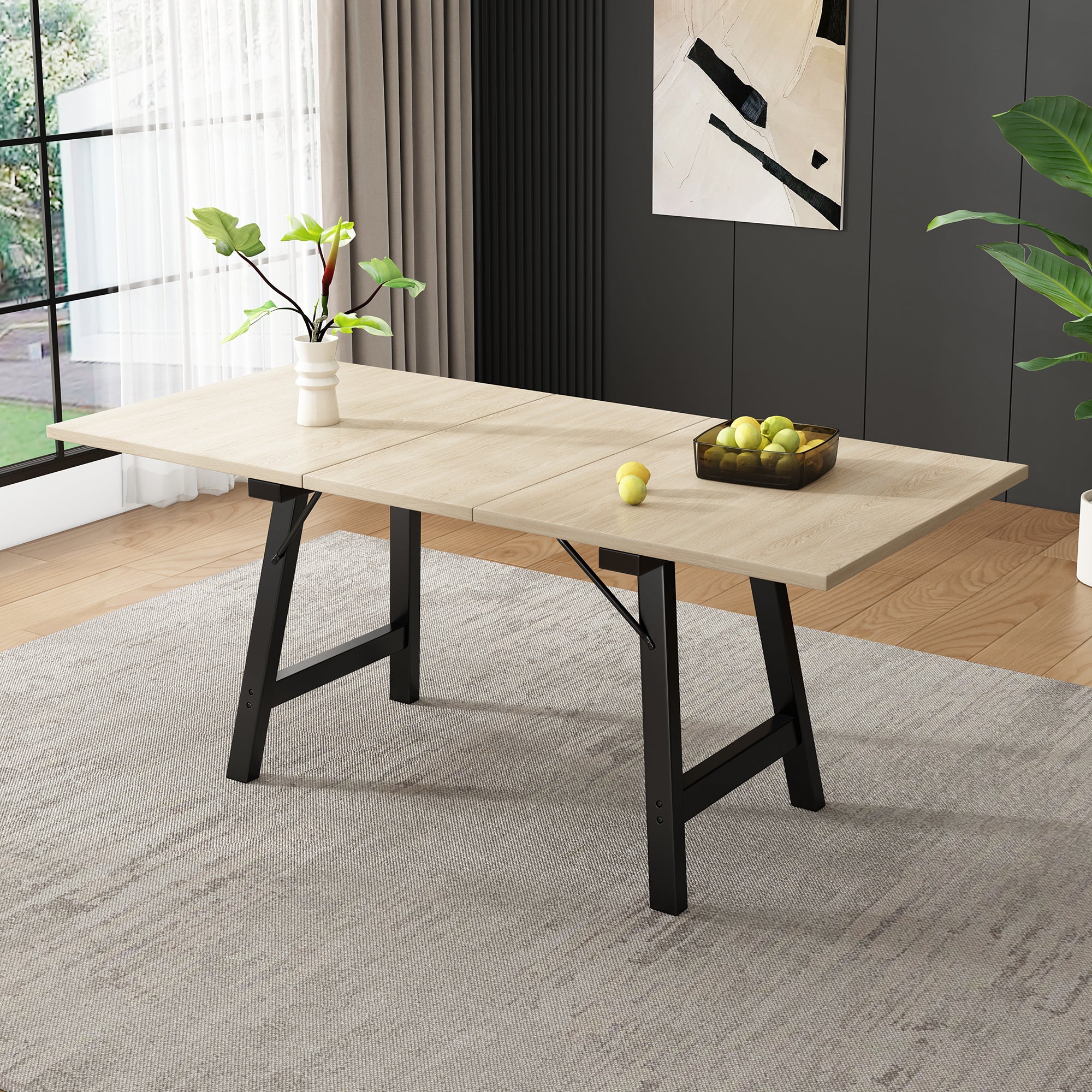 Table à manger extensible, table à manger bois, support en alliage ...