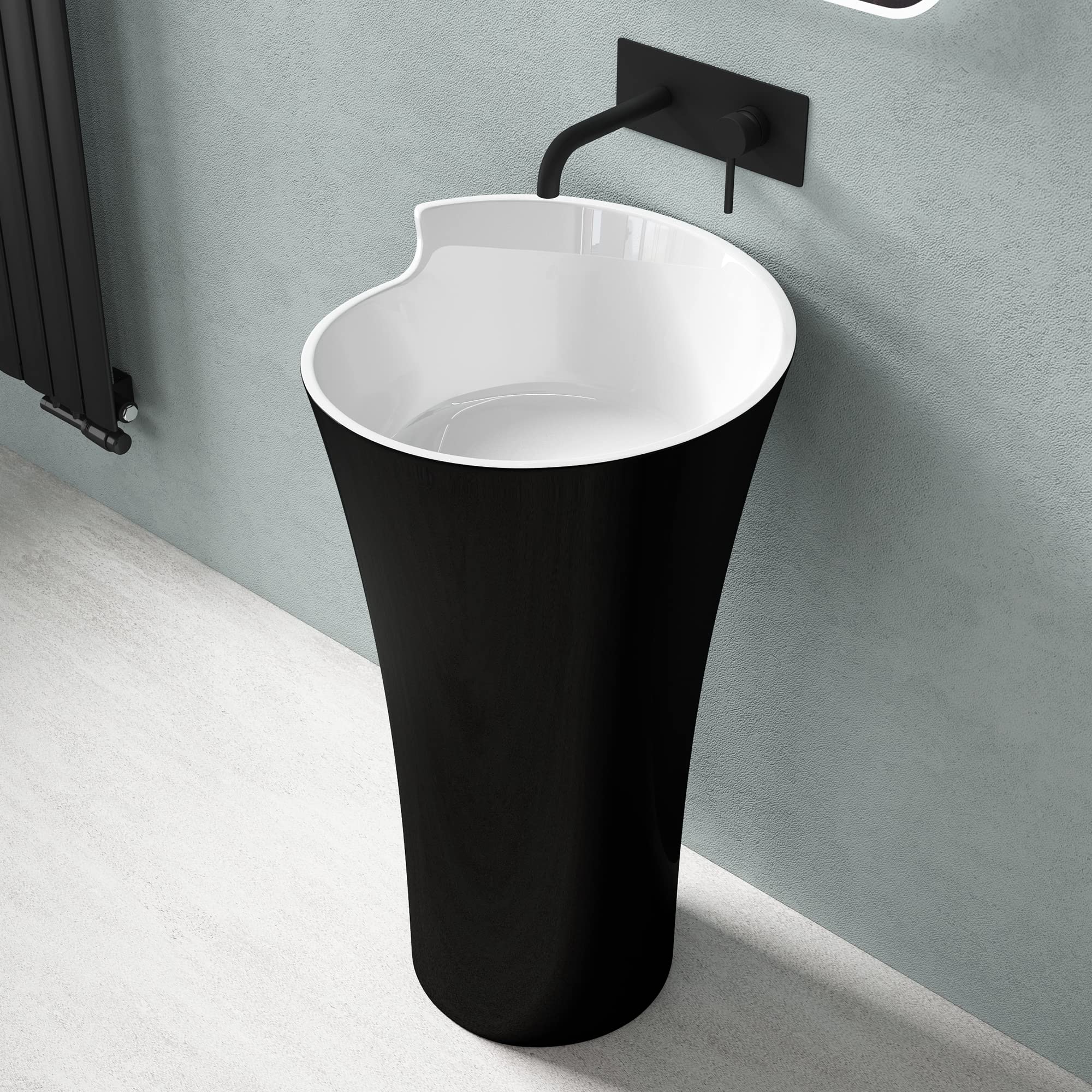Doporro Lavabo sur Pied Noir Mat + Blanc Vasque Colonne en Fonte ...
