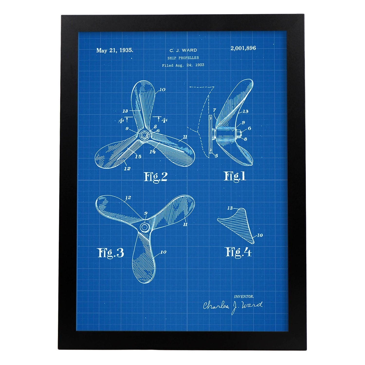 Boat Helice Patent Affiche. Perte Avec Old Patent Design Black Cadre A3 ...