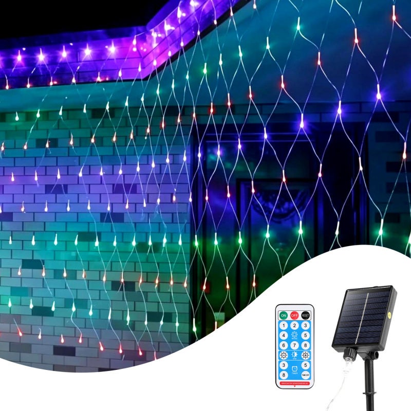 3x2M Filet Lumineux Solaire Multicolore Chaîne lumineuse avec 8 modes ...