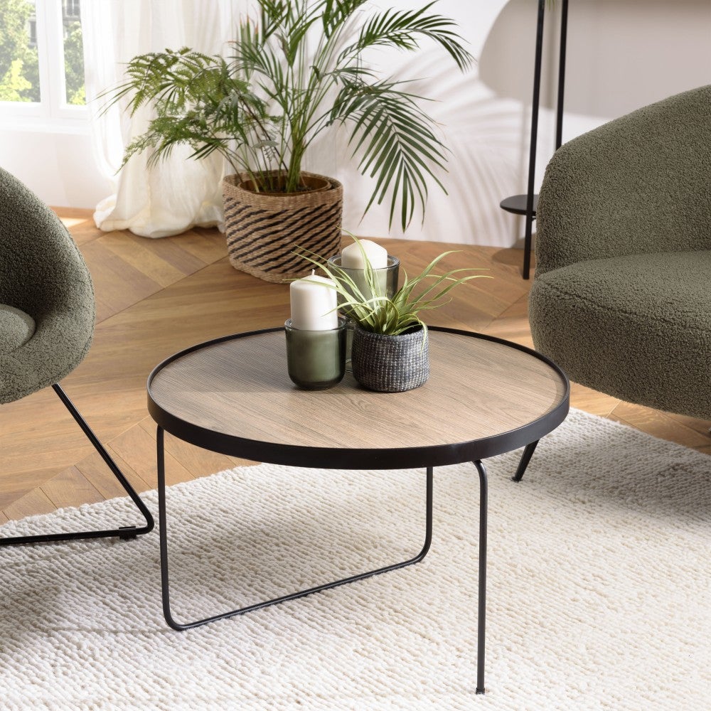 JULIA - Table basse ronde 60x60cm bois, pieds asymétriques marron ...