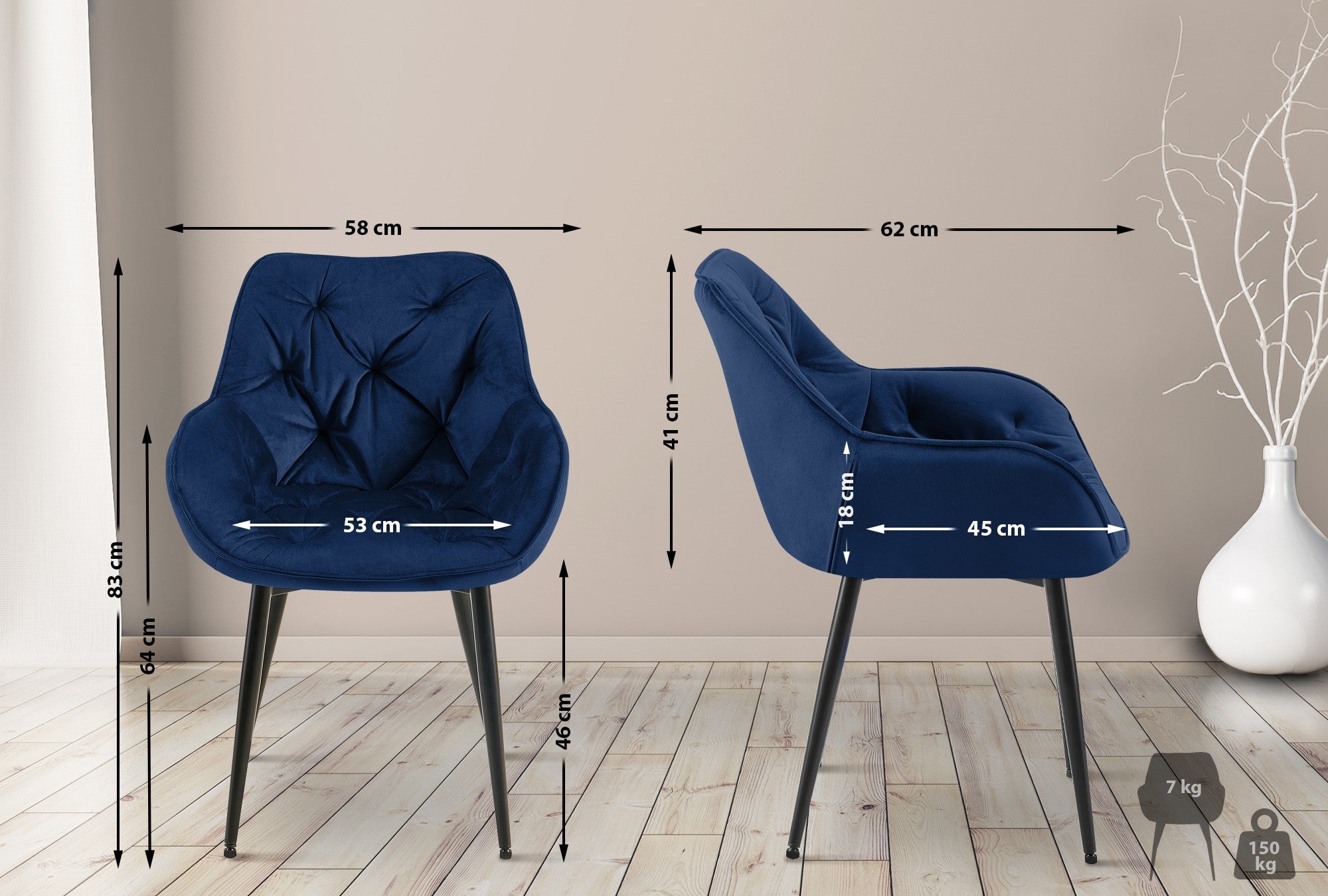 Chaise Tanna velours bleu foncé | Leroy Merlin