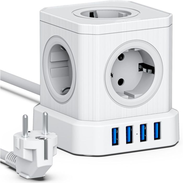 Multiprise Cube 9-en-1 avec USB 5 Prises EU avec 3 Ports USB-A et 1 ...