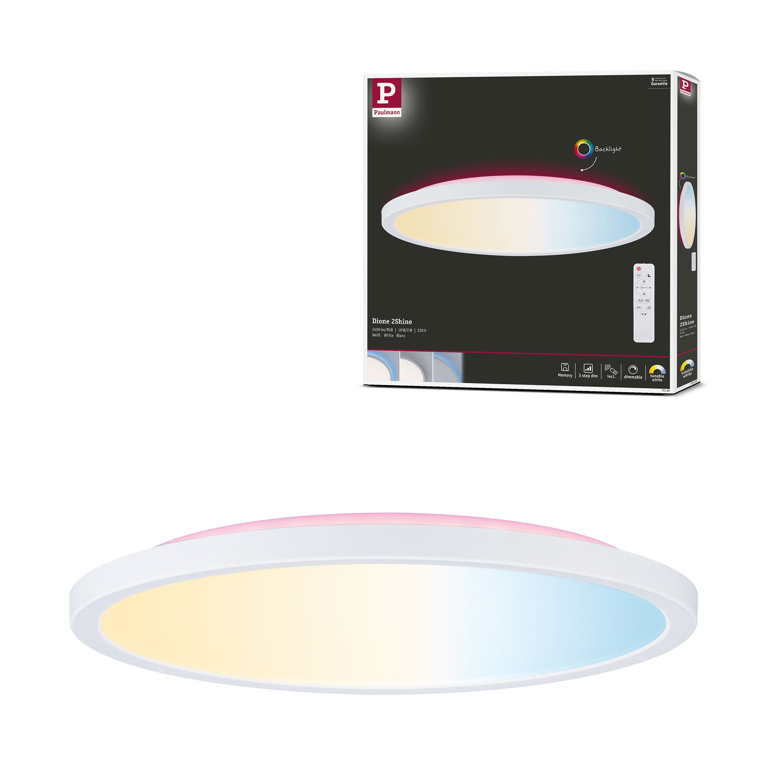 Panneau LED Atria Shine rond 290mm 19W / 2W 1500lm / 0lm RGB+ Blanc ...