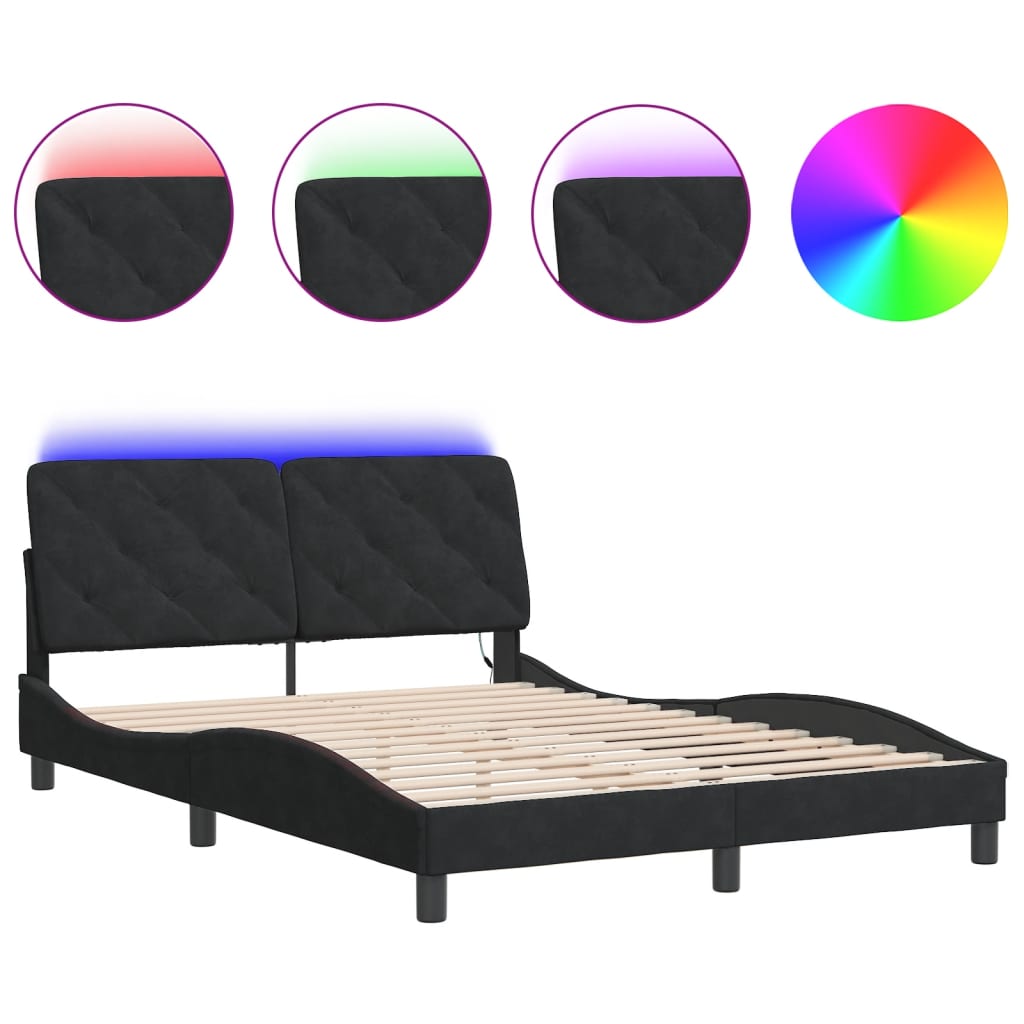 Struttura letto con luci LED velluto nero 140x190 cm | Leroy Merlin