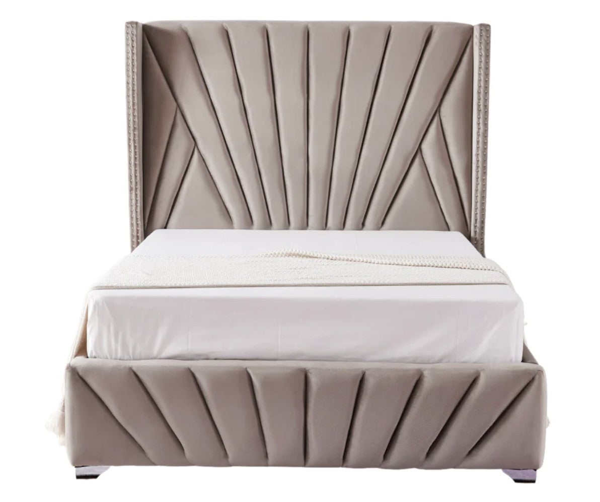 Lit capitonné velours Kalio-Couleur Beige foncé-180x200 | Leroy Merlin