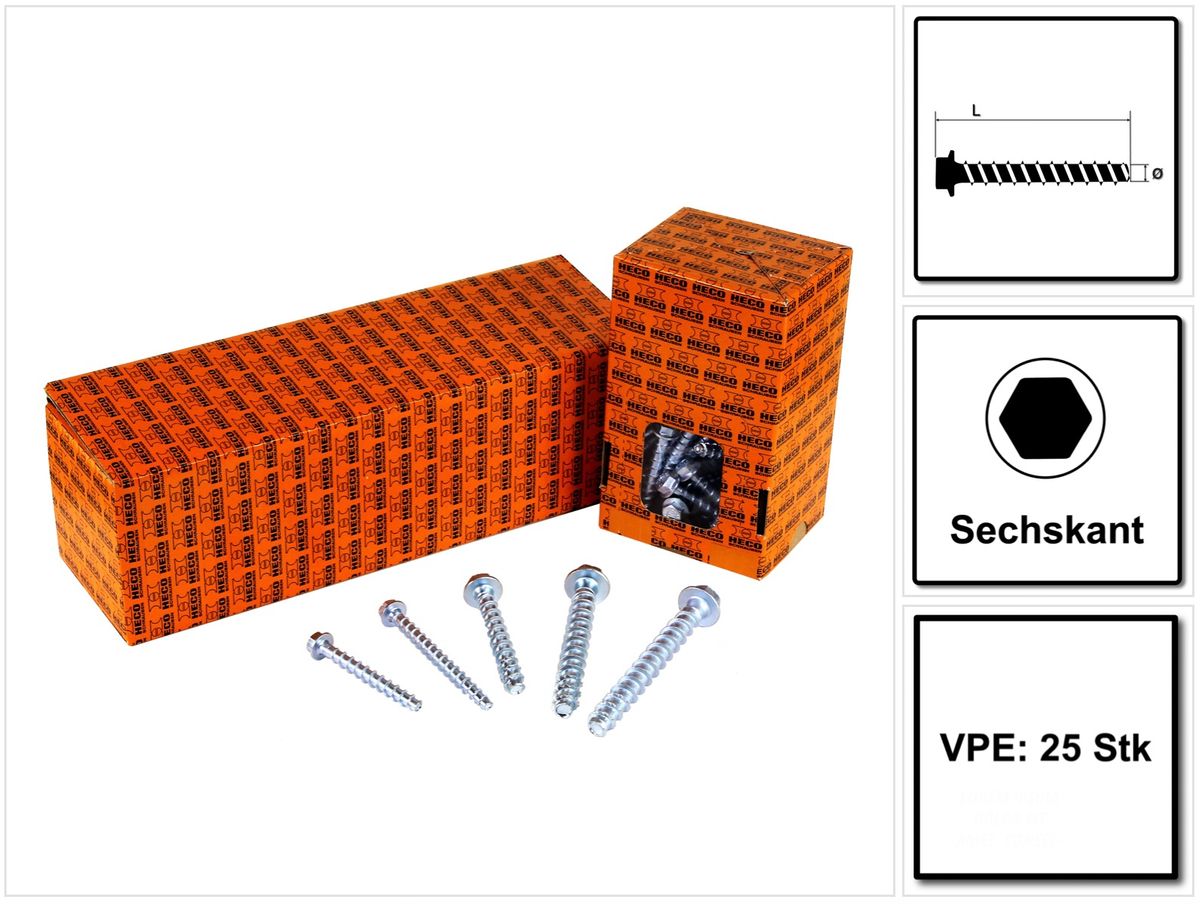 HECO MULTI-MONTI-plus SS Vis à béton 12 x 90 mm - 25 pièces. SW 15 Tête ...