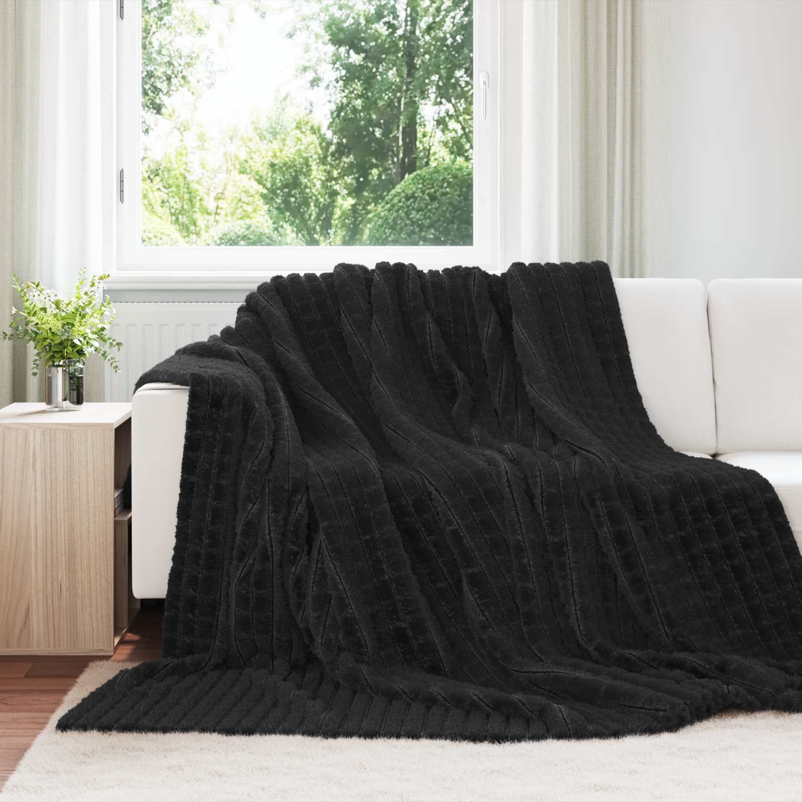 Manta Negro 240 x 220 cm Lana | Leroy Merlin