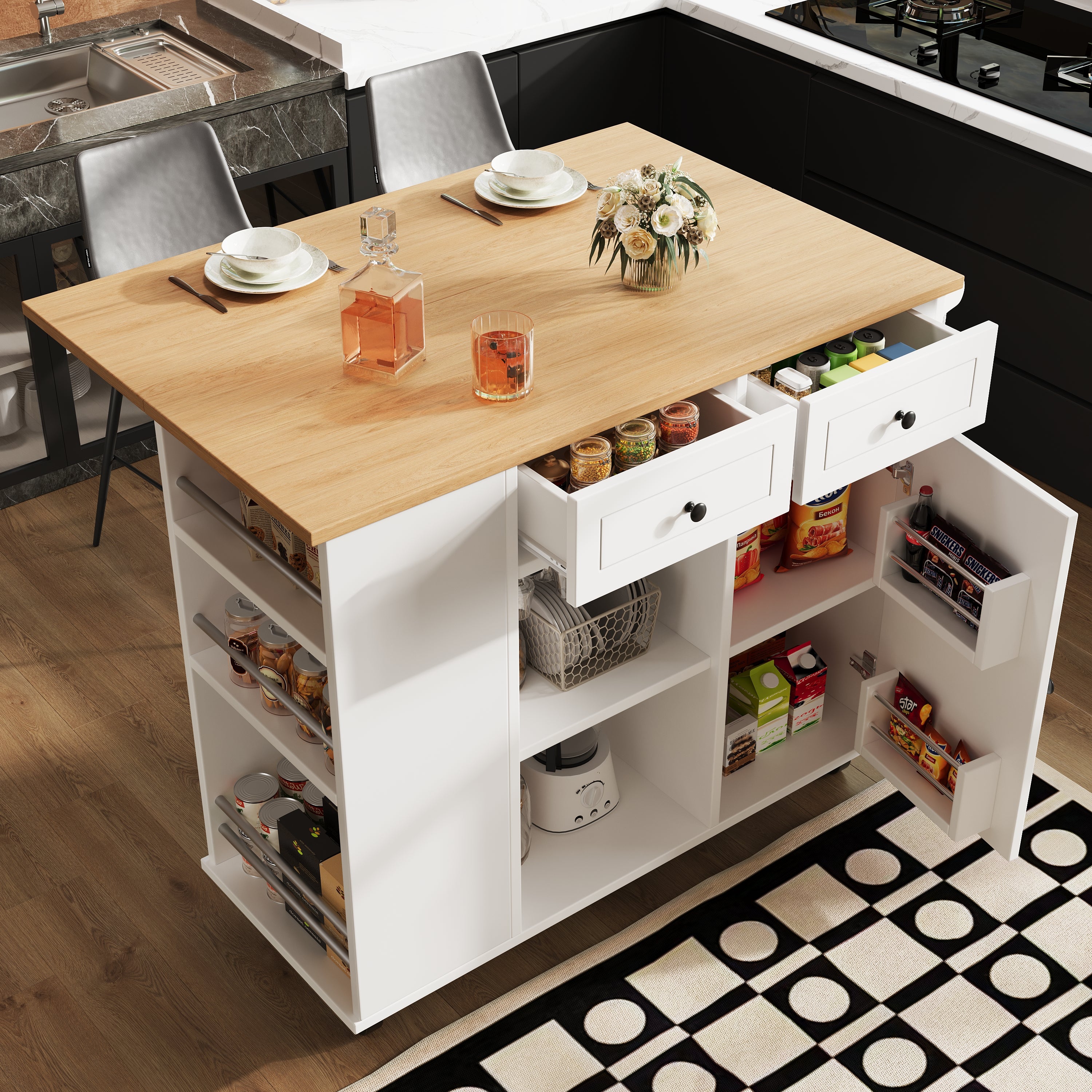 Isla central de cocina - carrito con ruedas y plancha extensible - 2 ...