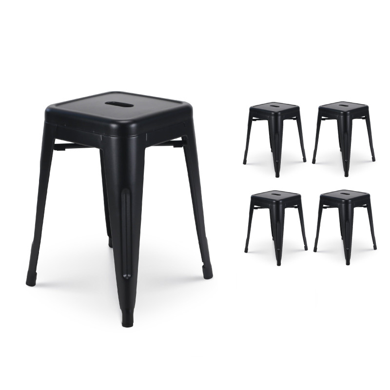 Lot de 4 tabourets en métal noir mat style industriel - Hauteur 46 cm ...
