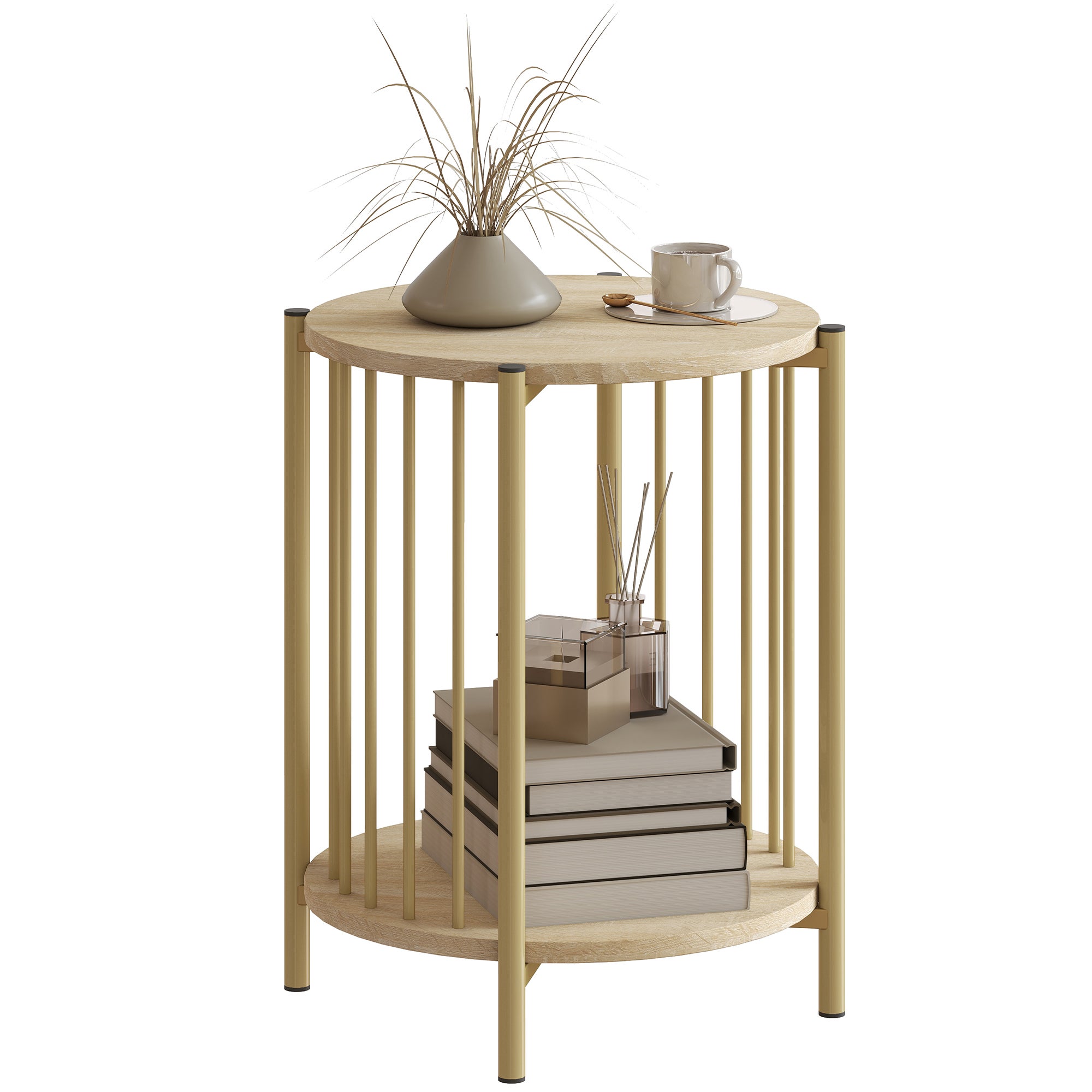 Table d'appoint, bout de canapé à 2 niveaux avec étagère de rangement ...