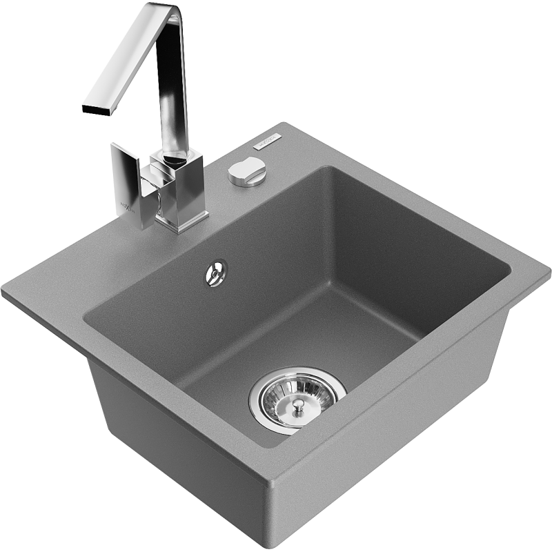 Mexen Milo évier en granit à 1 cuve avec robinet mélangeur Rita, Gris - 6505-71-670300-00 ...