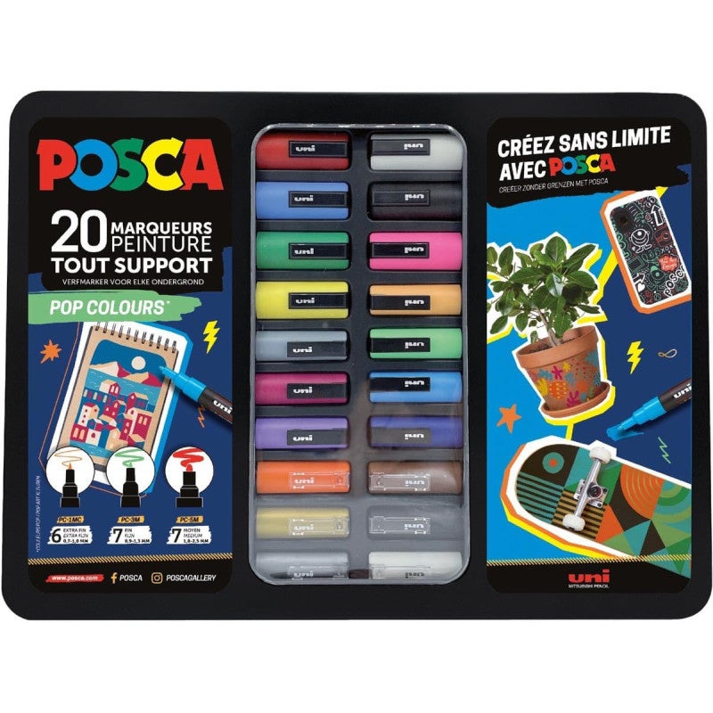 Posca - Mallette - Pop Colours - 20 marqueurs - PC1-1M - PC-3M - PC-5M ...