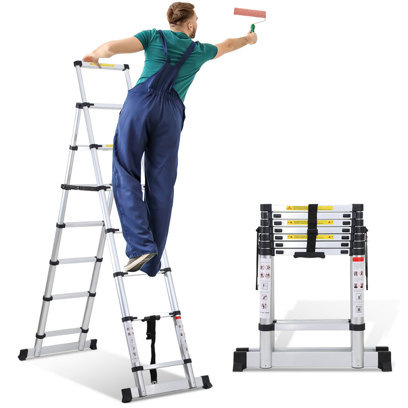 Echelle Télescopique 2.0m+2.3m jusqu'à 150 kg Escabeau stable en ...