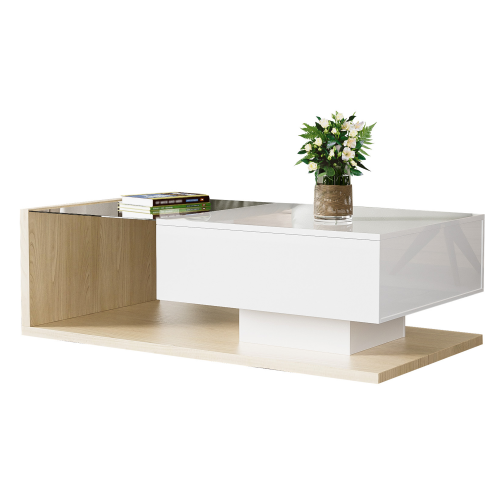 Mesa de centro elevable blanca, alto brillo, tablero de vidrio templado ...