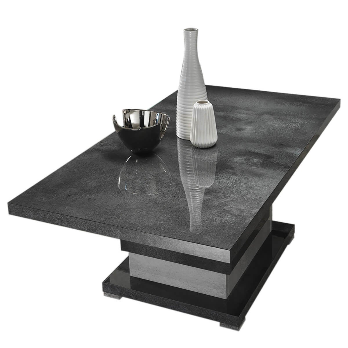 HOFFMAN - Table Basse à Pied Central Gris Aspect Pierre | Leroy Merlin