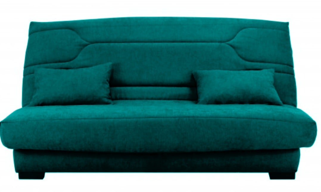 Canapé clic clac tissu avec rangement matelas Bultex 15cm Balkoa 207cm ...