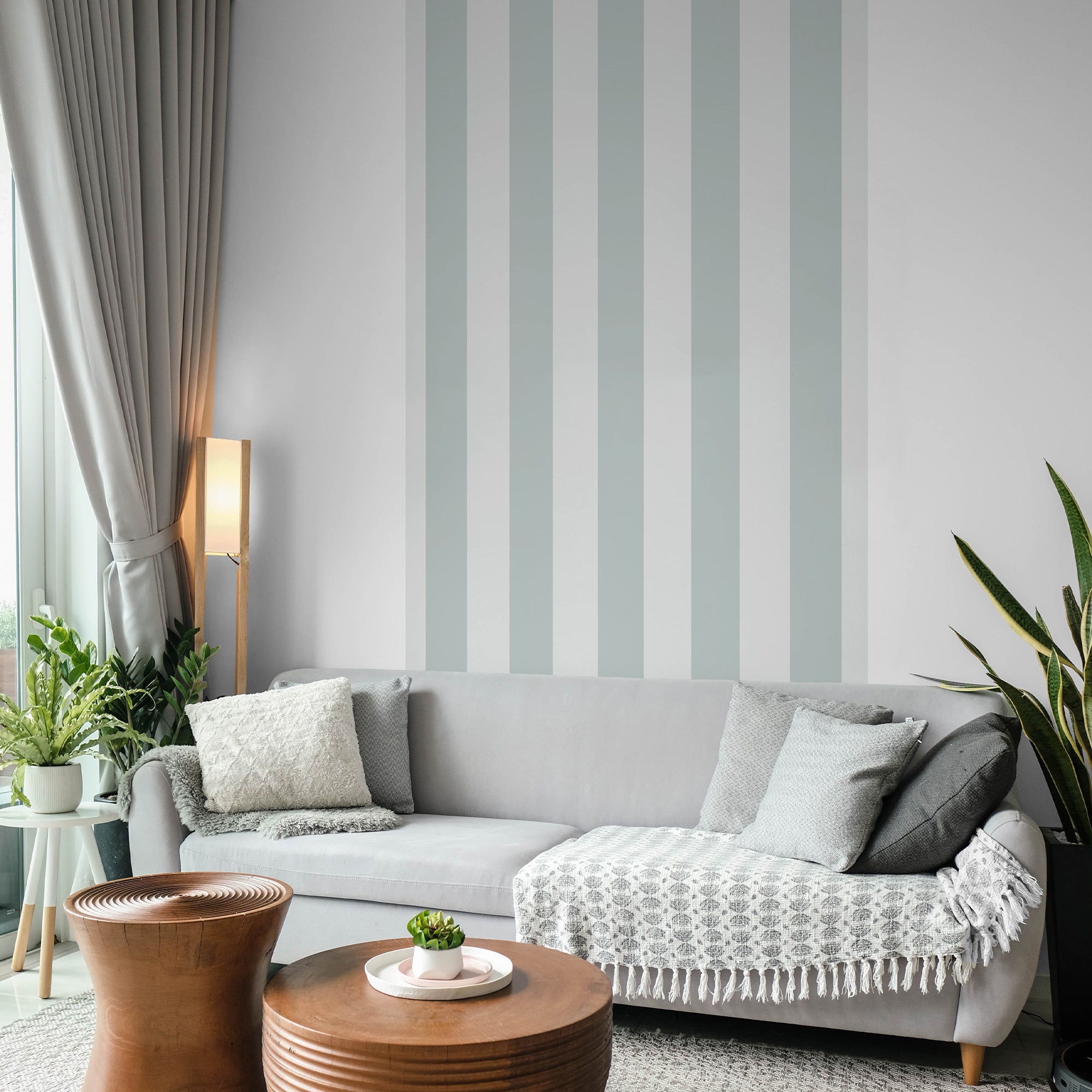 Papier peint panoramique, rayure vert de gris, tendance rayure, 250 cm ...