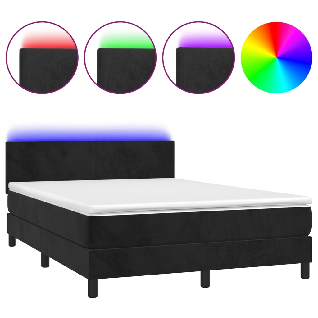Lit boxspring avec matelas en velours noir et LED 140x190 cm | Leroy Merlin