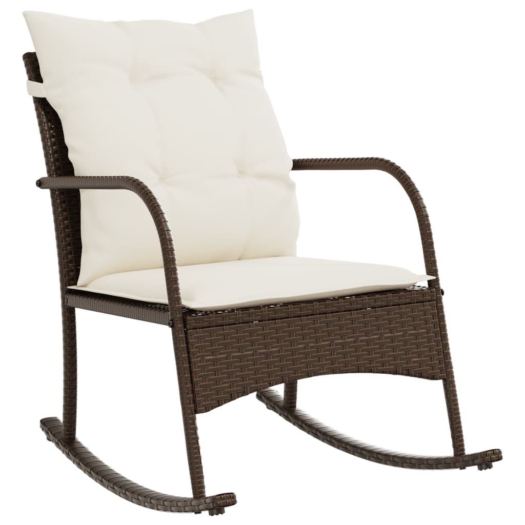 Sedia a dondolo da giardino con cuscini in rattan sintetico marrone ...