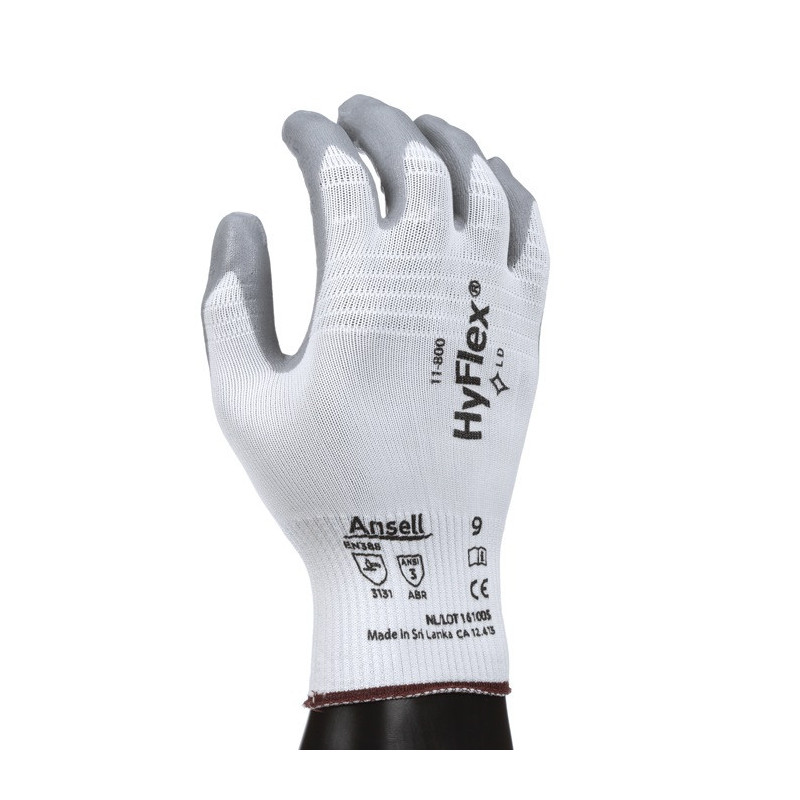 Gant HyFlex 11-800 Taille 10 blanc/gris EN 388 PSA II Nyl.avec mousse nitrile ANSELL (Par 12 ...