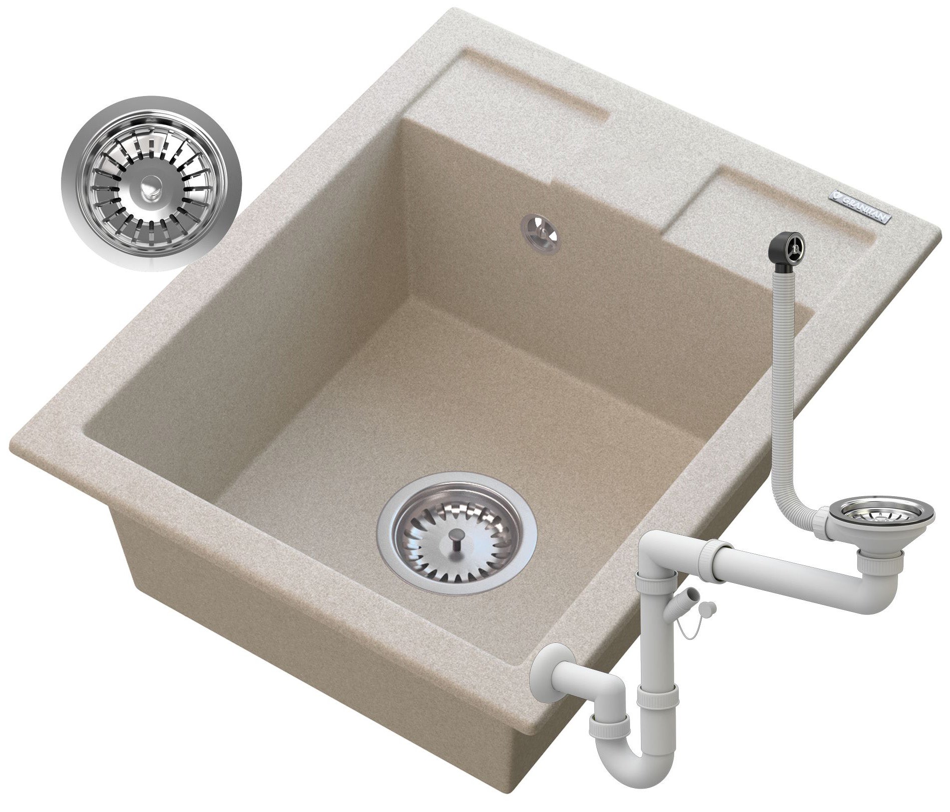 Évier en granit beige siphon samos chrome 85111904 | Leroy Merlin