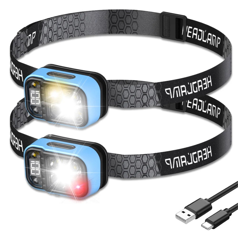 Linterna frontal recargable,2 piezas,luz cálida blanca rojiza,linterna ...