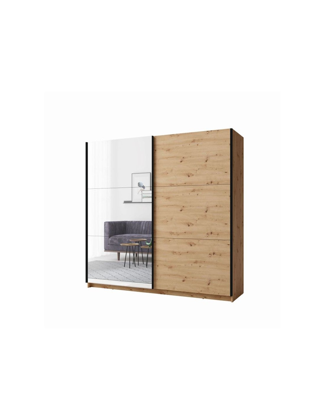 Armoire 2 portes coulissantes avec miroir- 150 cm - couleur chêne ...
